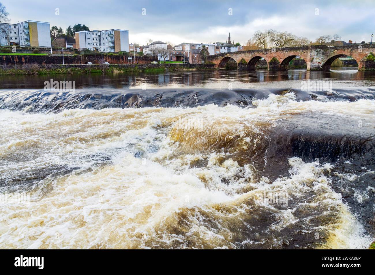 River Nith waterfalls at White Sands, Dumfries, with a view to the ...