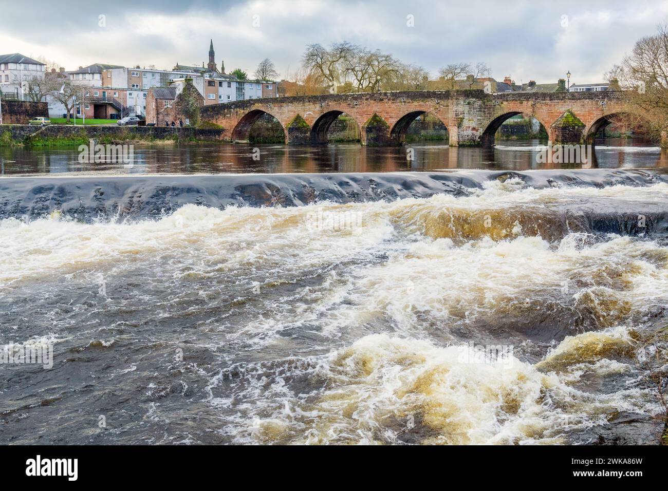 River Nith waterfalls at White Sands, Dumfries, with a view to the ...
