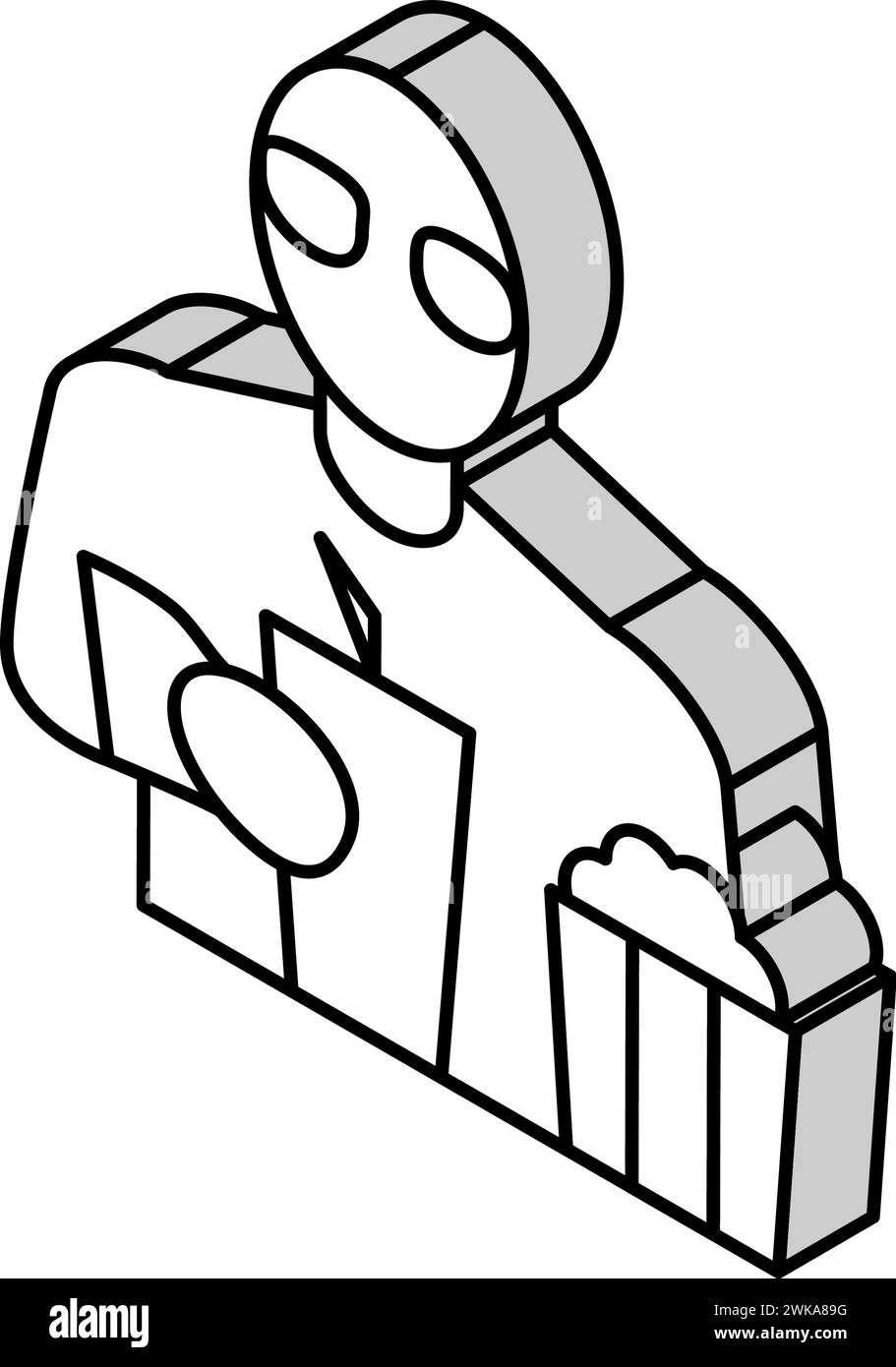 spectator watching movie and eating popcorn in cinema isometric icon ...