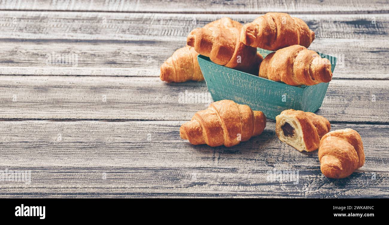 breakfast with croissant, Chocolate croissant. Croissant with chocolate ...