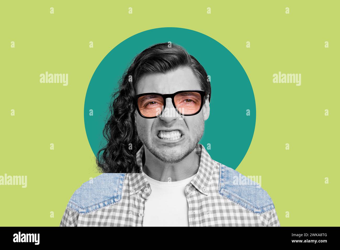 Composite collage image of different face parts irritated man spoilt ...