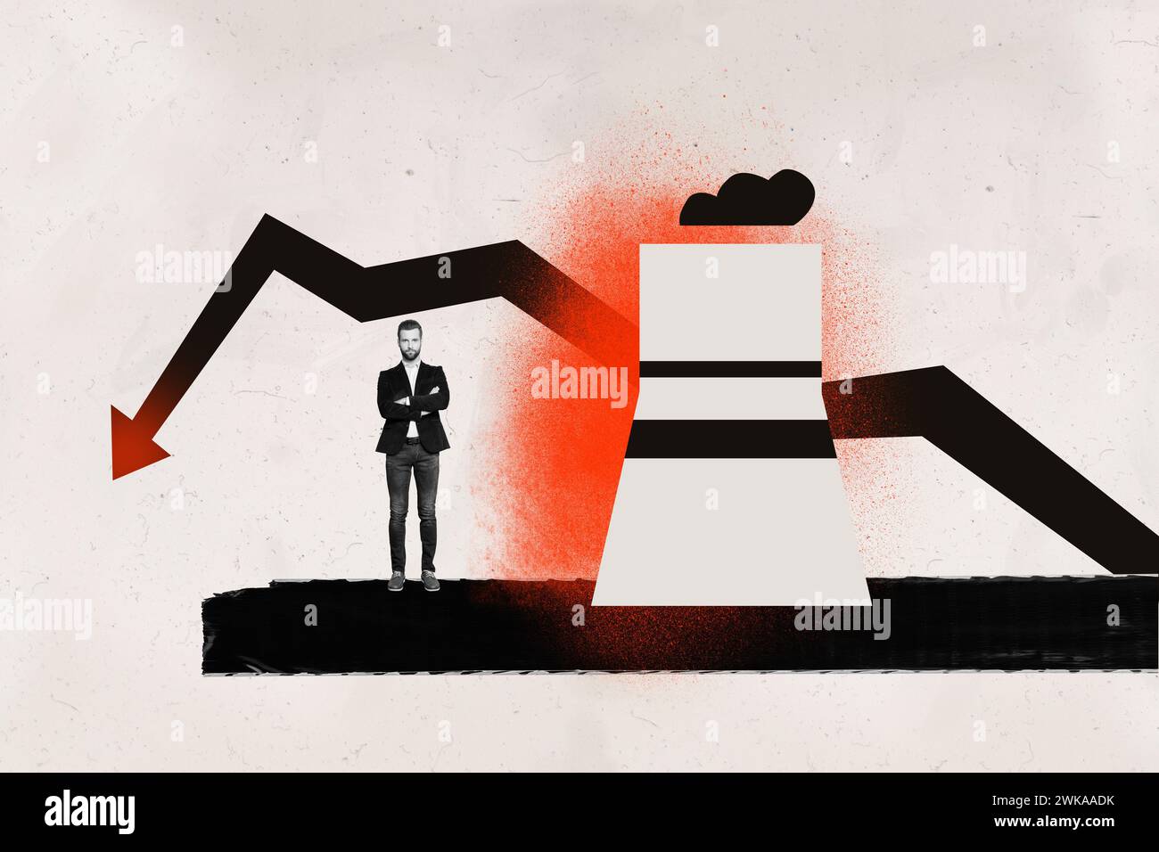 Composite picture collage of young serious business man standing near ...