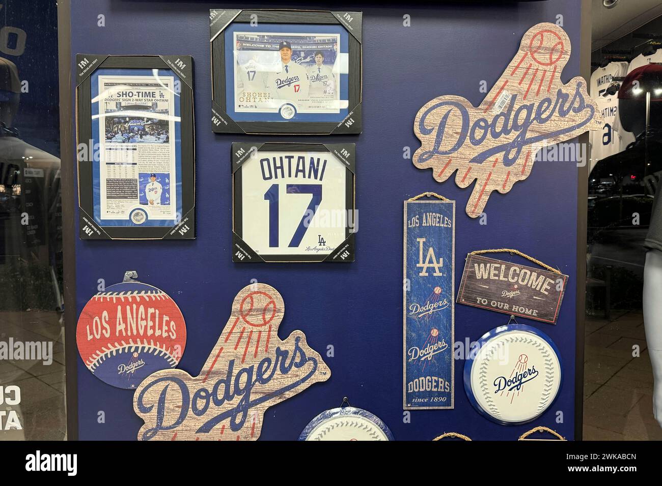 Memorabilia of Los Angeles Dodgers designated hitter Shohei Ohtani at ...