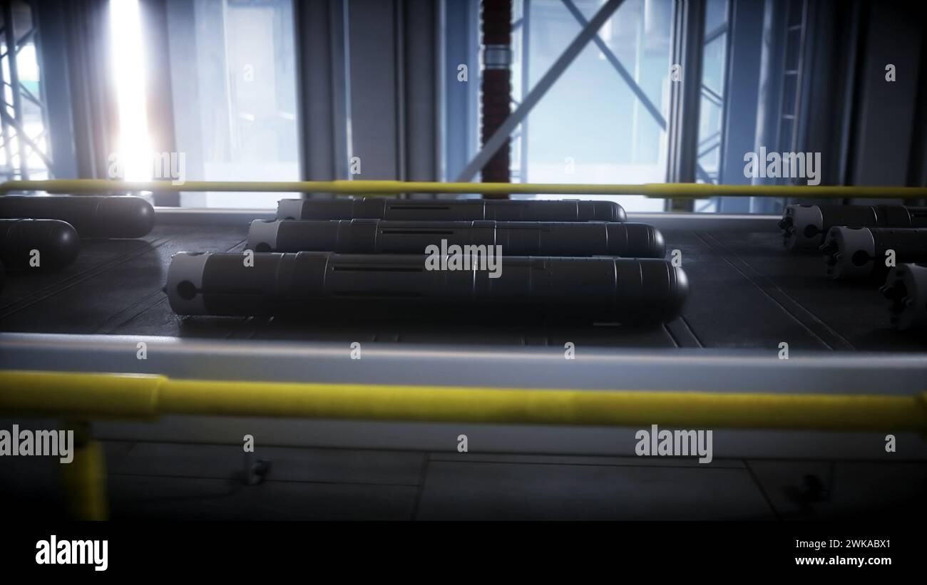 American military rocket Javelin production line. 3d rendering Stock ...