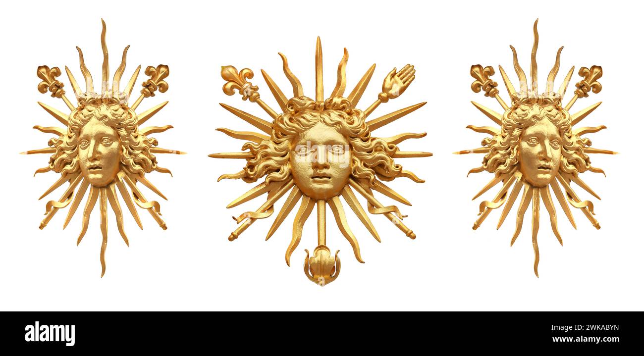 Golden sun isolated detail of golden fence of Versailles Palace. France ...