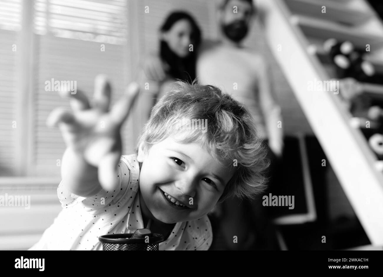 Children day. Happy family portrait having fun together. Father mother ...