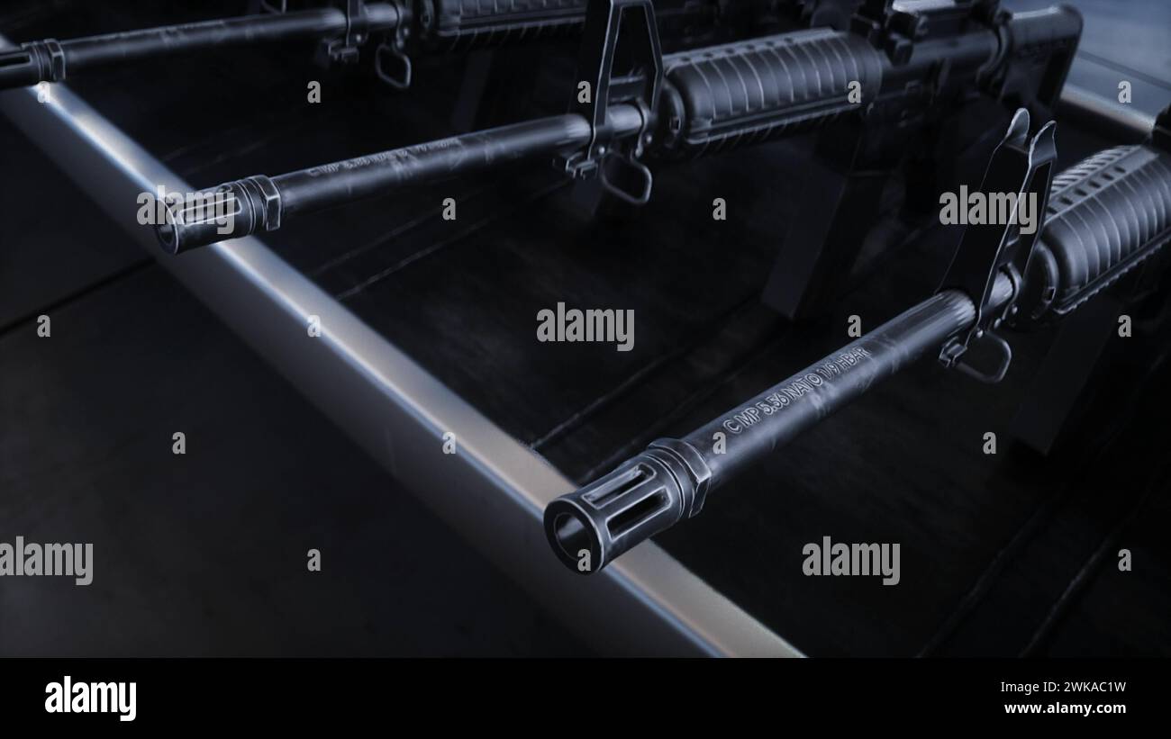 American military machine gun M 16 production line. Factory process ...