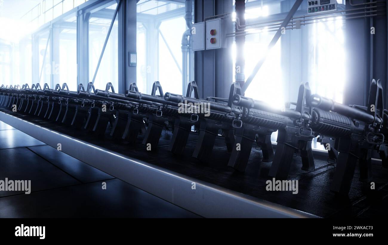 American military machine gun M 16 production line. Factory process ...