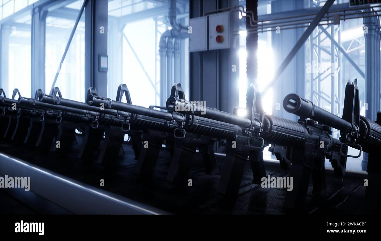 American military machine gun M 16 production line. Factory process ...