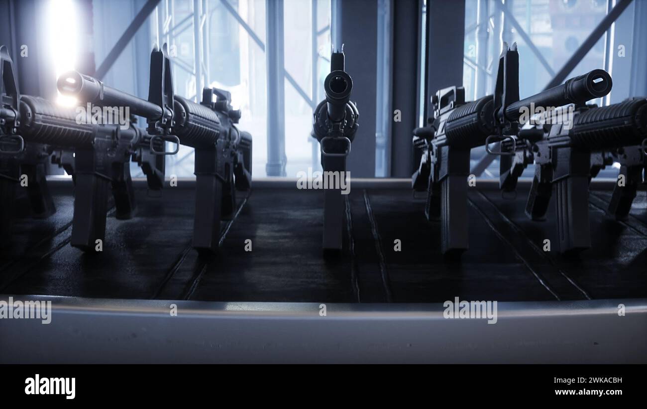 American military machine gun M 16 production line. Factory process ...