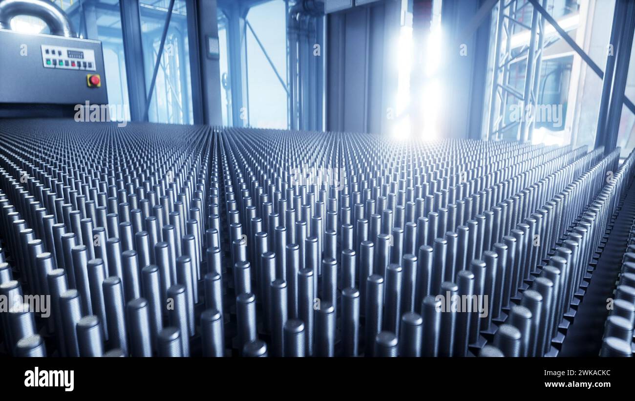 bolt factory process. Production line. 3d rendering Stock Photo - Alamy