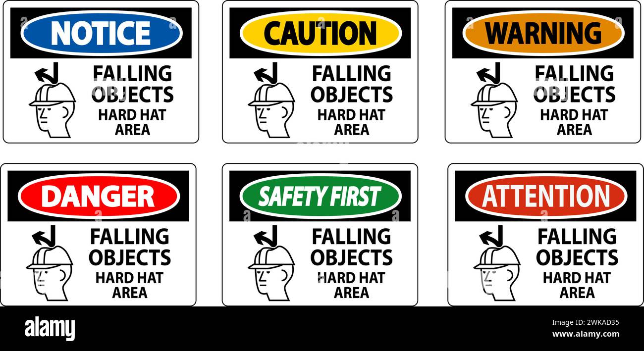 Danger Sign, Falling Objects Hard Hat Area Stock Vector Image & Art - Alamy