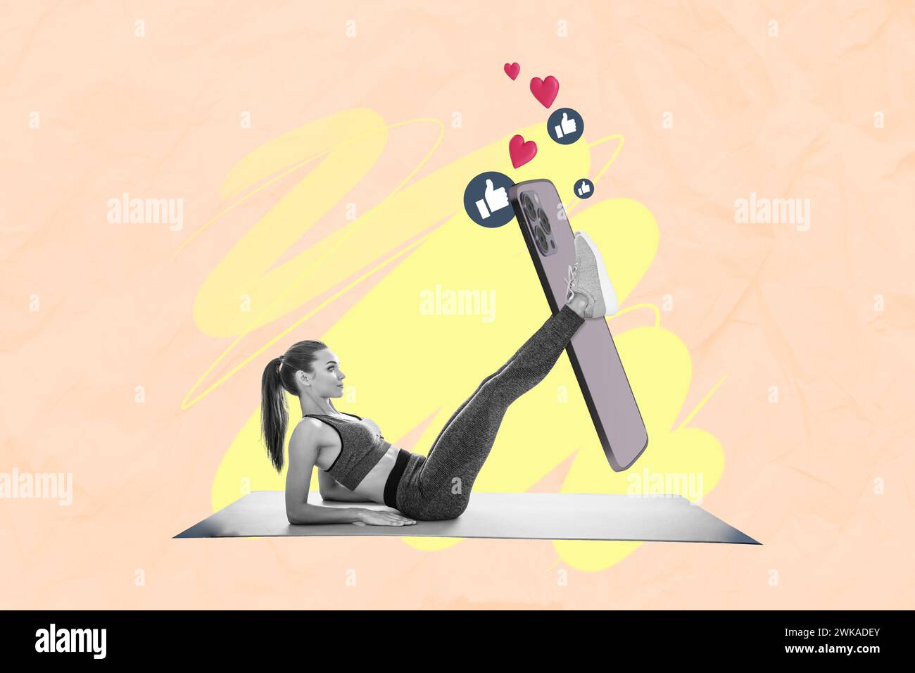 Abstract composite photo collage of popular pilates influencer make ...