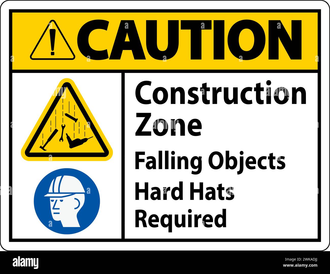 Caution Sign, Construction Zone, Falling Objects Hard Hats Required ...