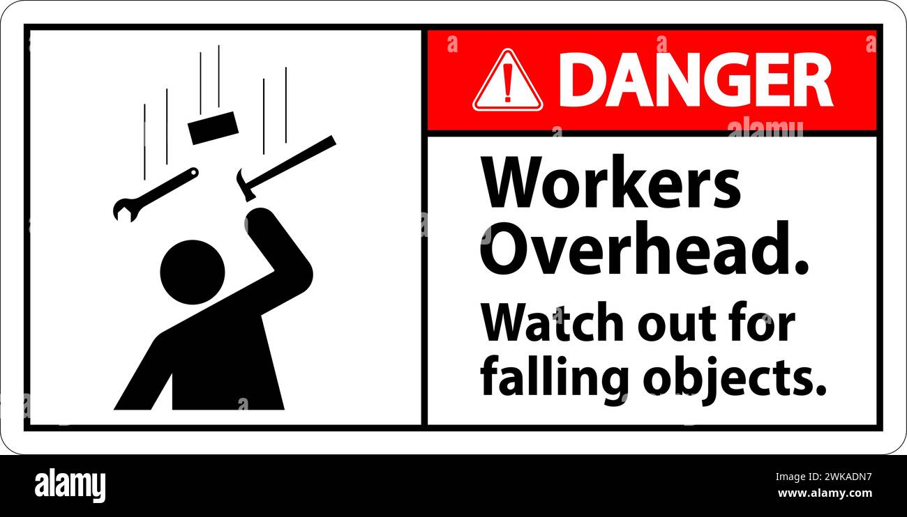Danger Falling Debris Sign, Workers Overhead Falling Objects Stock ...