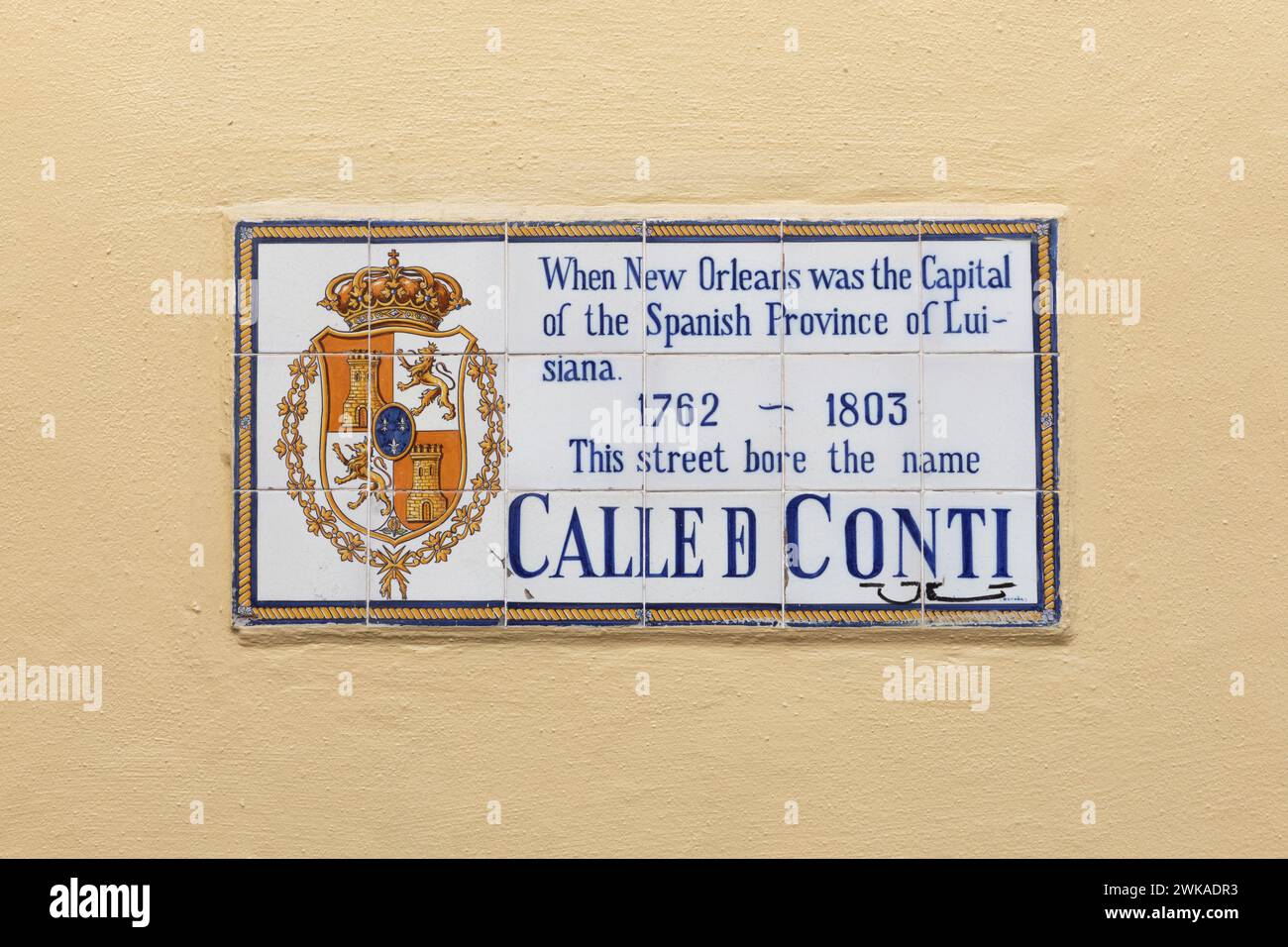 historic street name tiles for Calle de Conti in French quarter in New ...