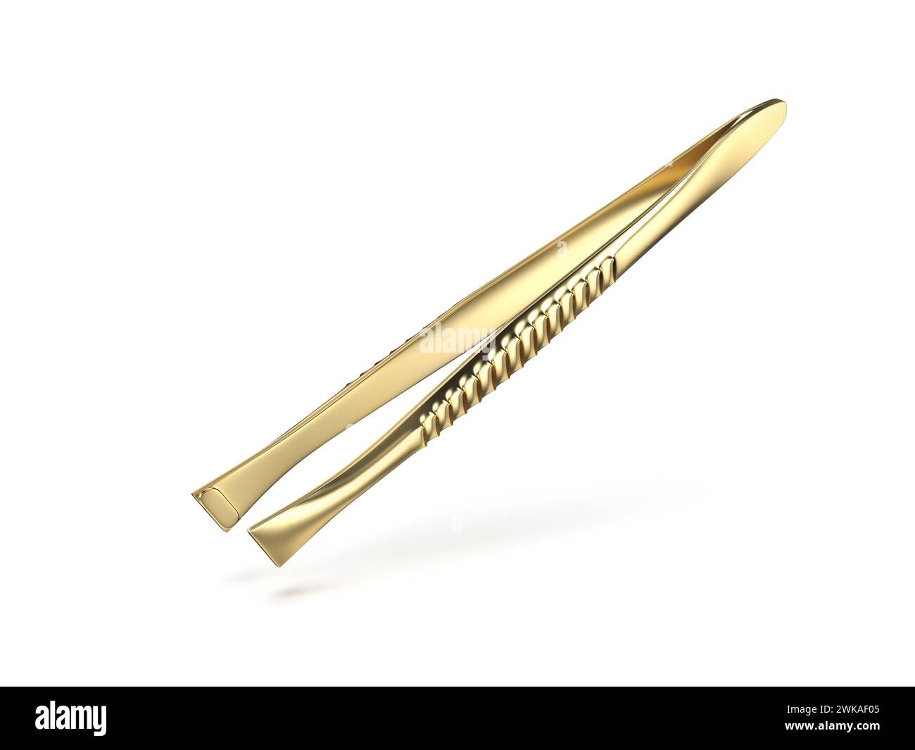 Golden eyebrow tweezers on white background Stock Photo - Alamy