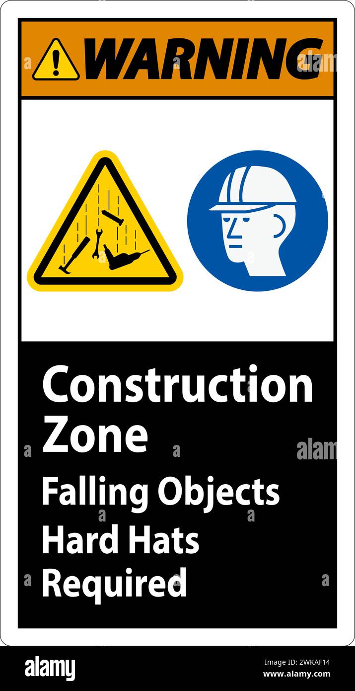 Warning Sign, Construction Zone, Falling Objects Hard Hats Required ...