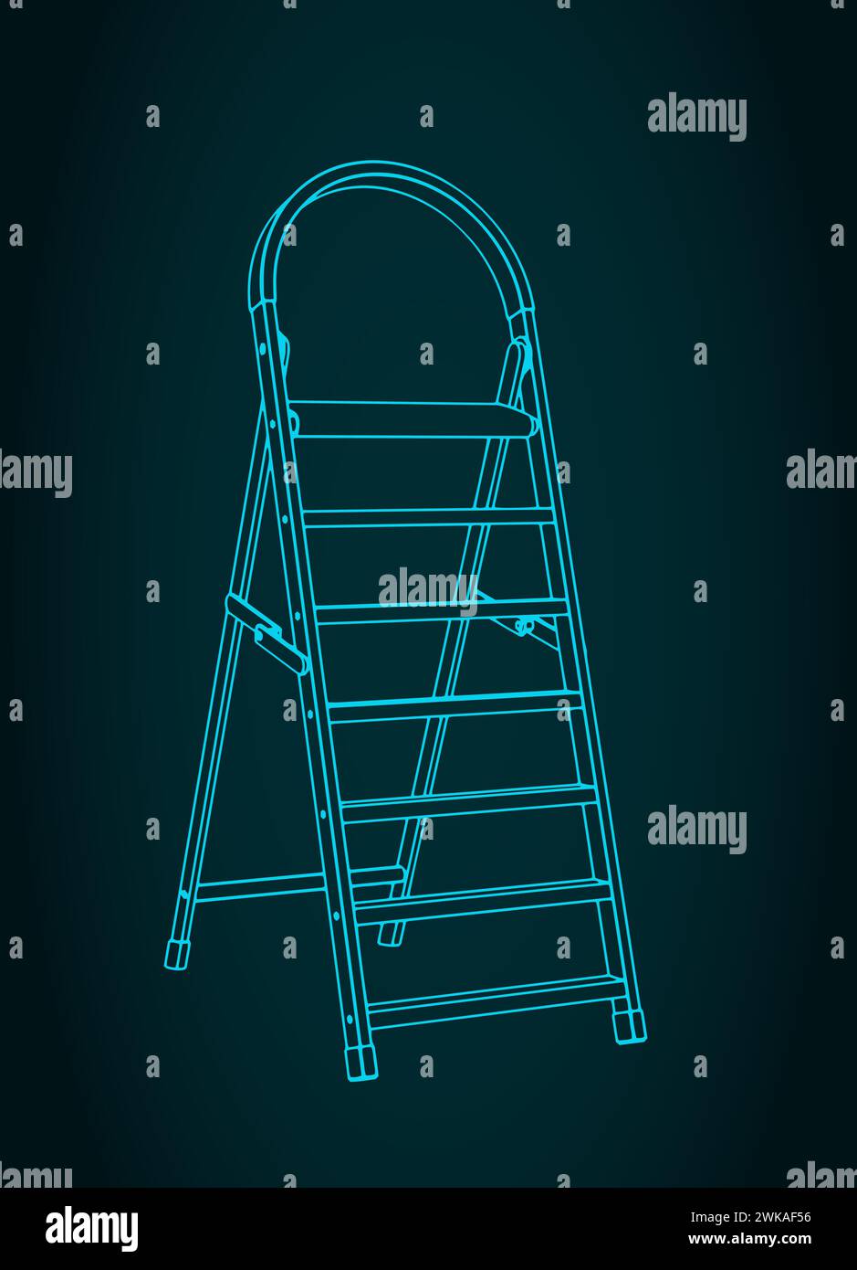 Stylized vector illustration of blueprint of folding step ladder Stock ...