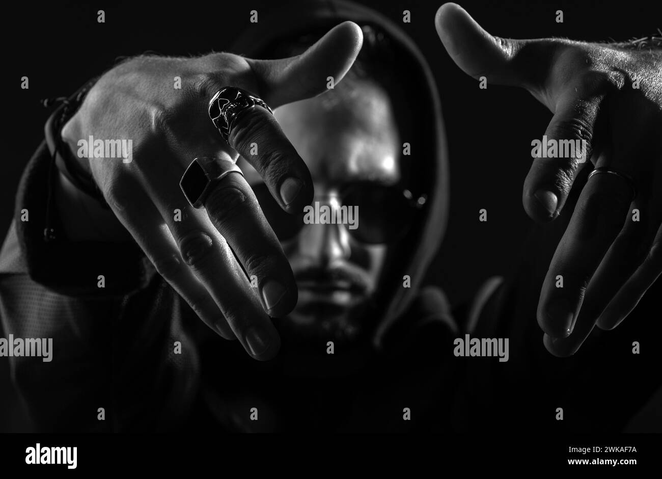 Brutal man, handsome serious male model. Close up portrait of guy with ...