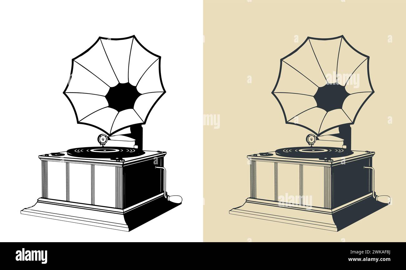 Stylized vector illustrations of old vintage gramophone Stock Vector ...