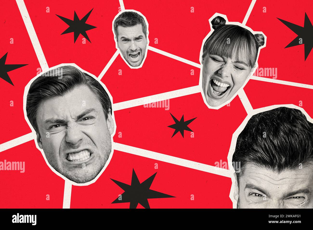 Composite collage image of funny people heads scream anger aggressive ...