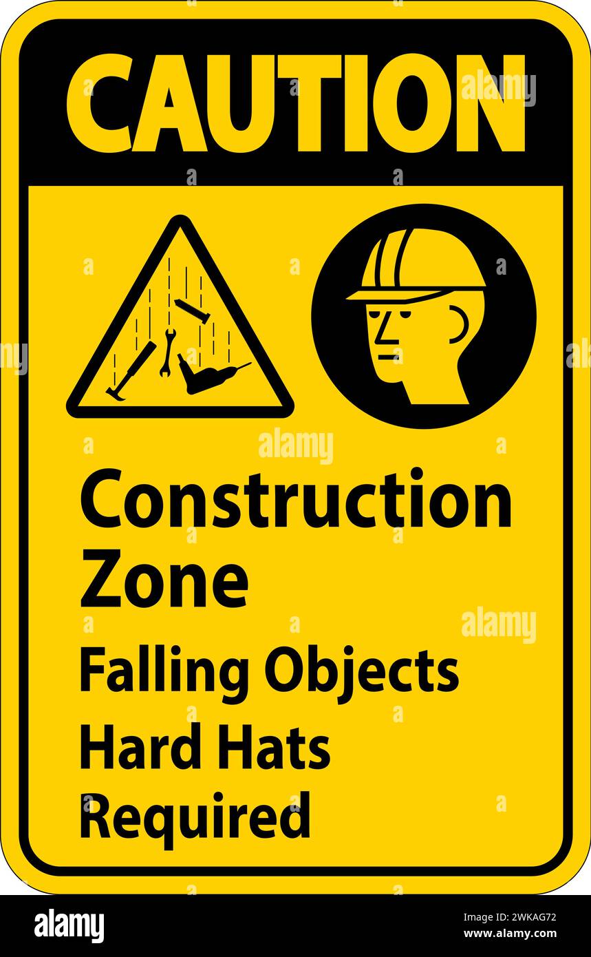 Caution Sign, Construction Zone, Falling Objects Hard Hats Required ...