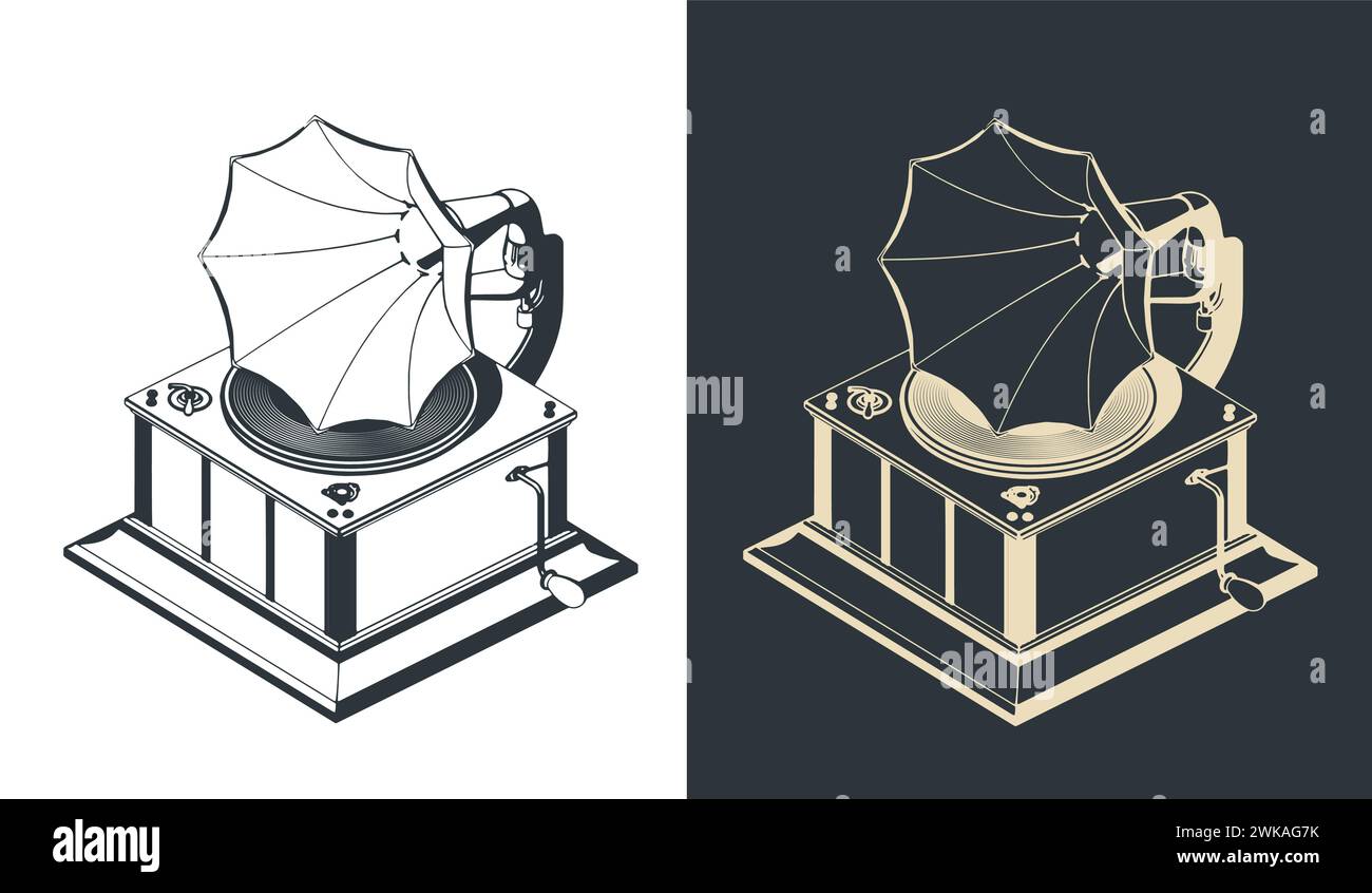 Stylized vector illustrations of old vintage gramophone Stock Vector ...