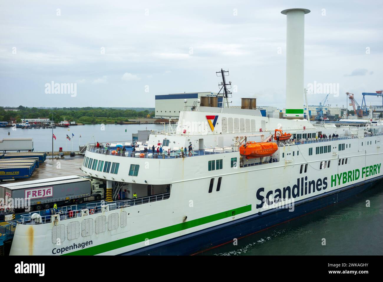 rostock, germany, 19 july 2023, scandlines hybrid ferry in the harbour ...