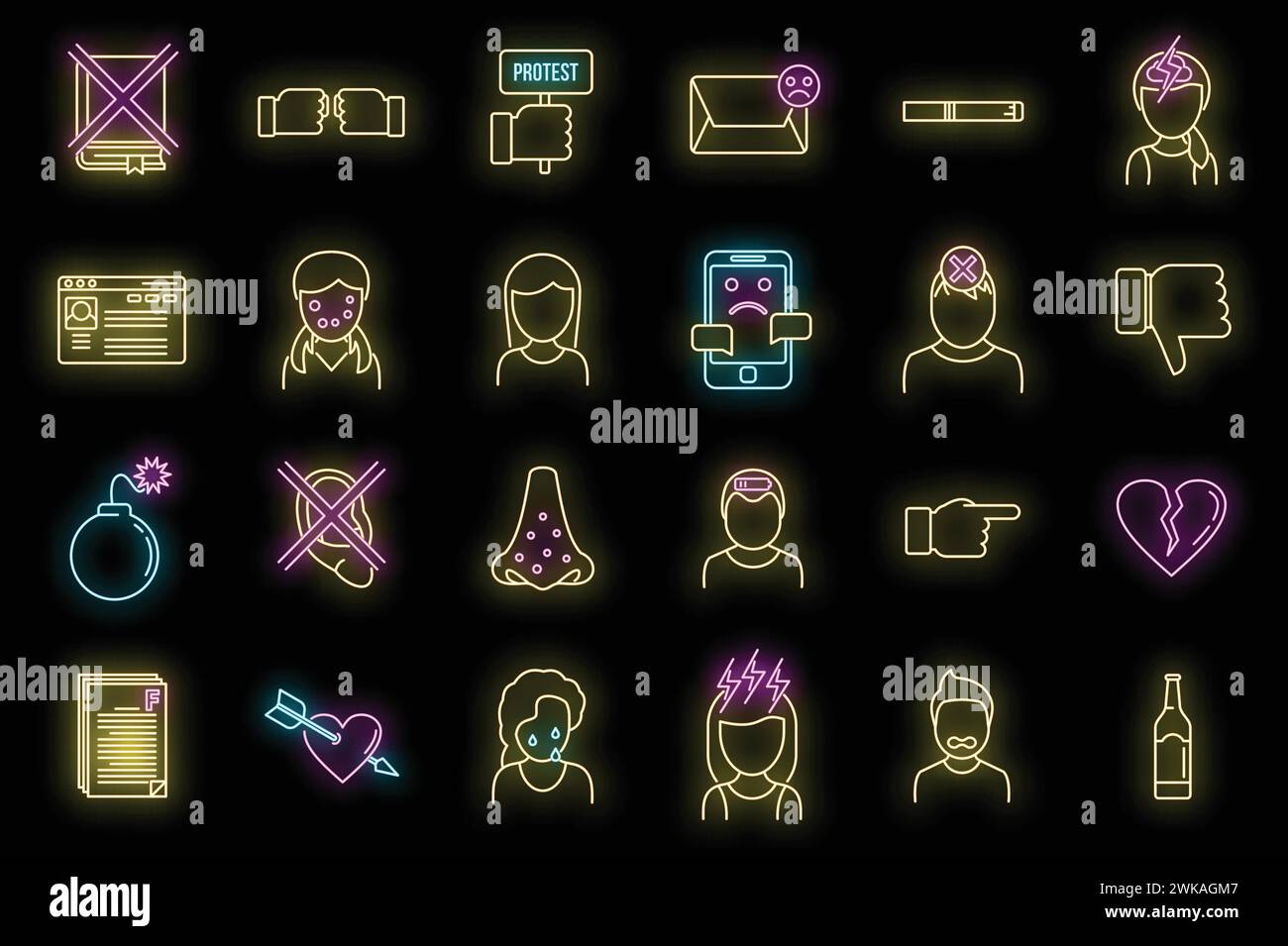 Modern teen problems icons set. Outline set of Modern teen problems ...