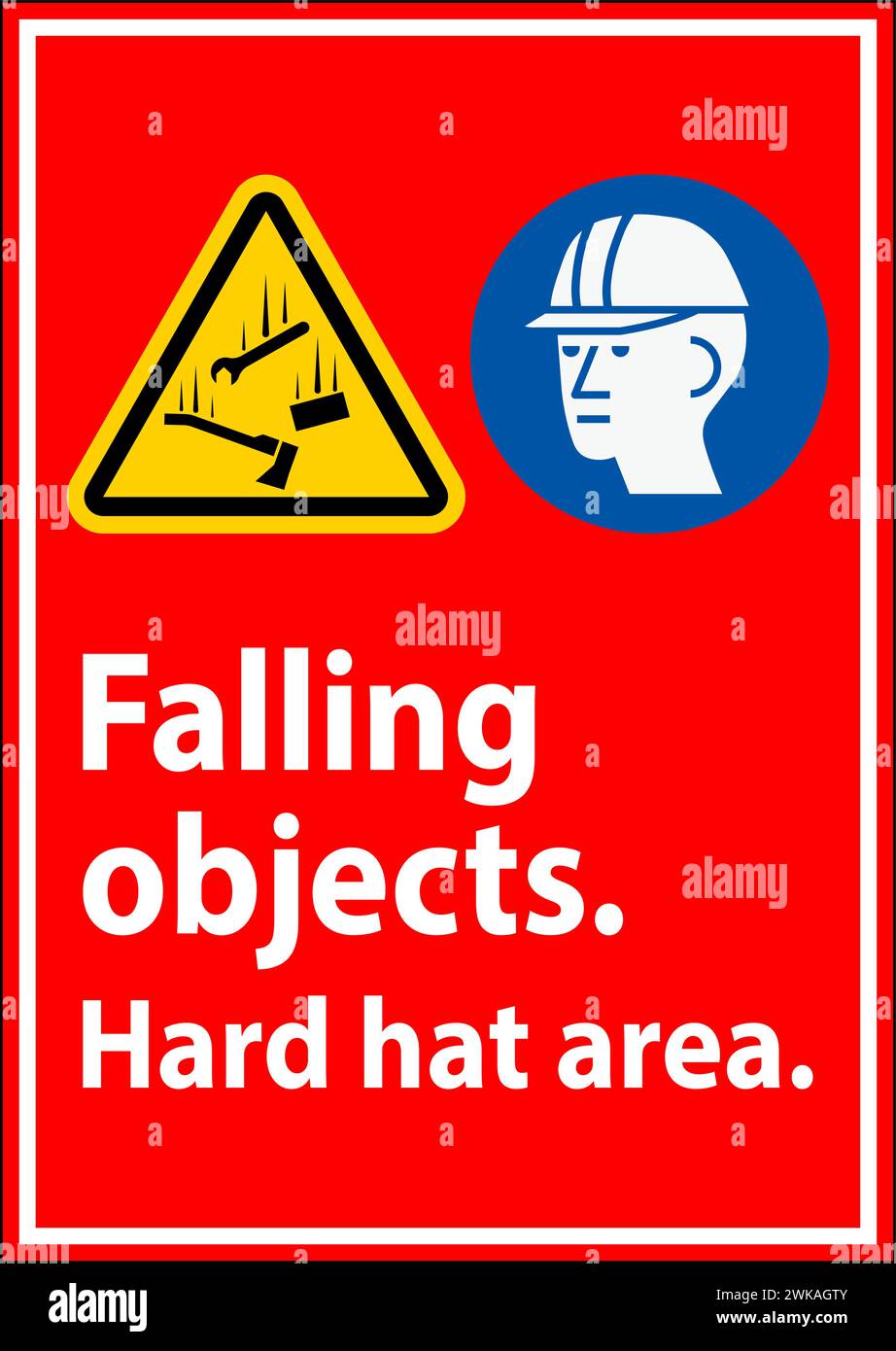 Warning Sign, Falling Objects Hard Hat Area Stock Vector Image & Art ...