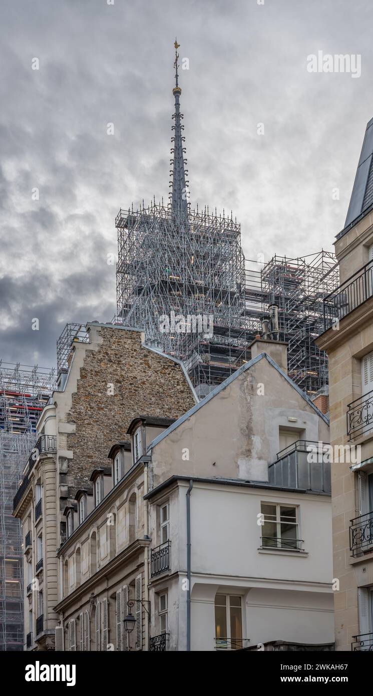 Paris, France - 02 15 2024: Notre Dame de Paris. View of the spire ...