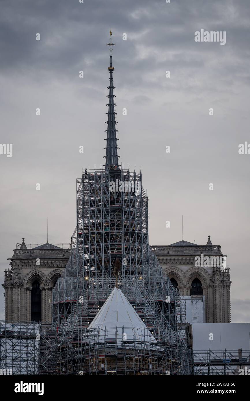 Paris, France - 02 15 2024: Notre Dame de Paris. View of the spire ...