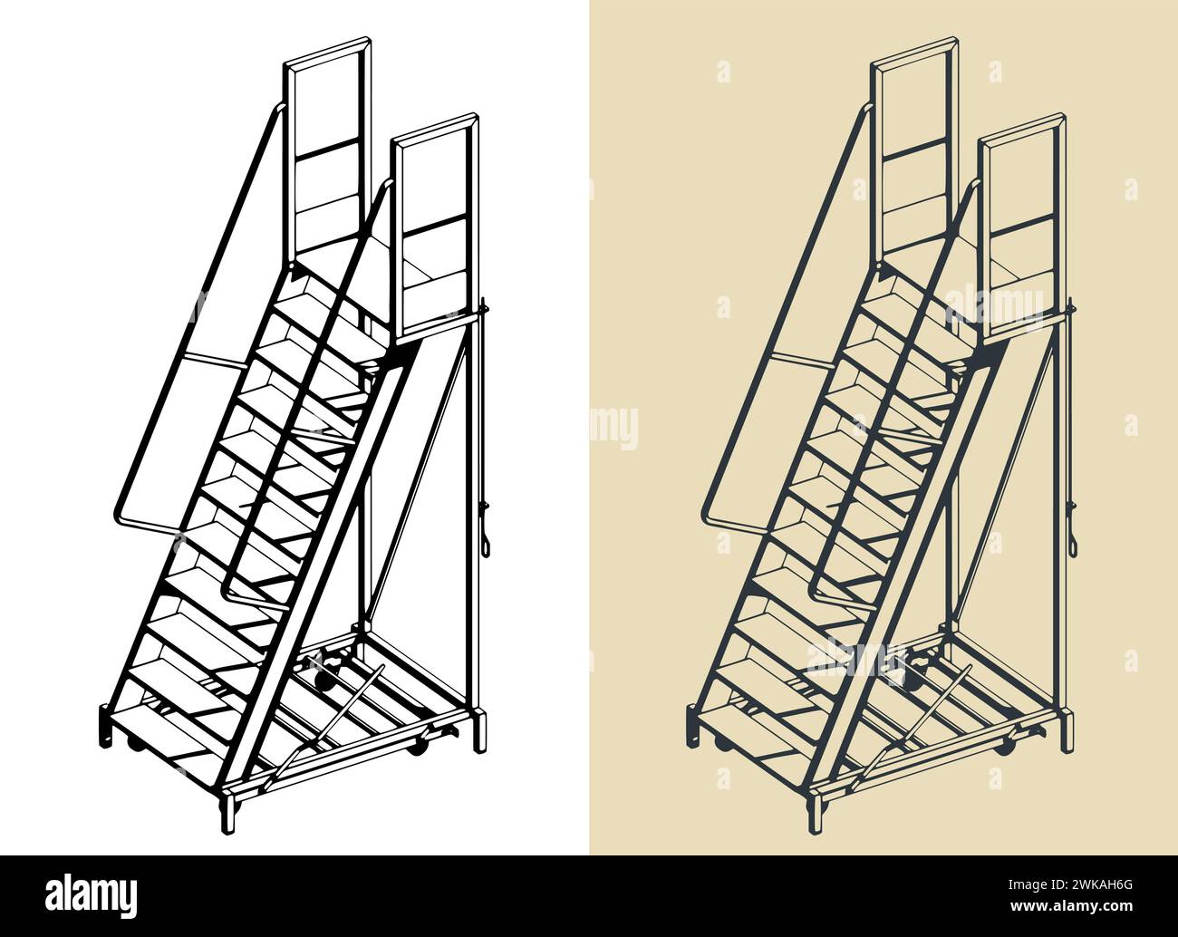 Stylized vector illustrations of rolling steel ladder Stock Vector ...