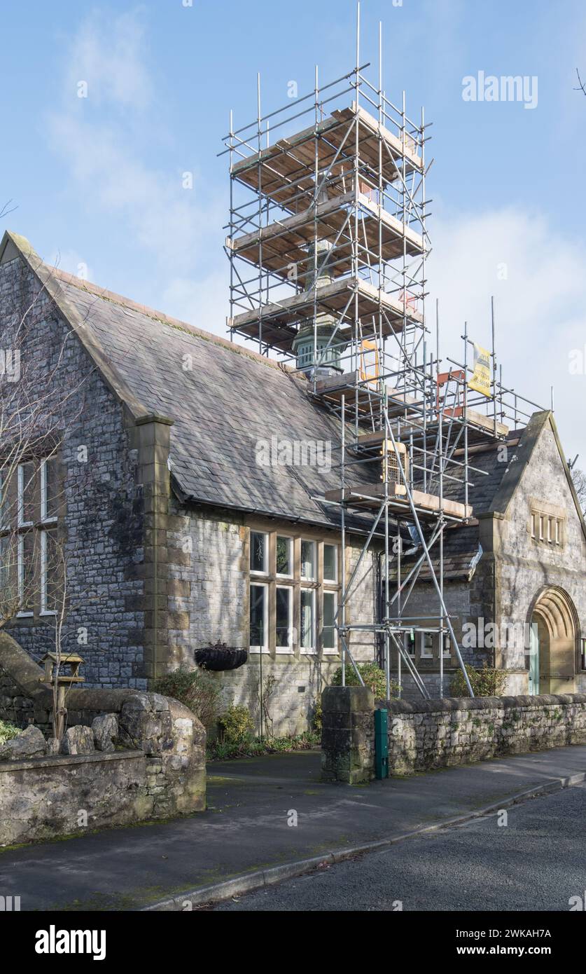 Scaffolding on the spite at Langcliffe Institute. North Yorkshire ...