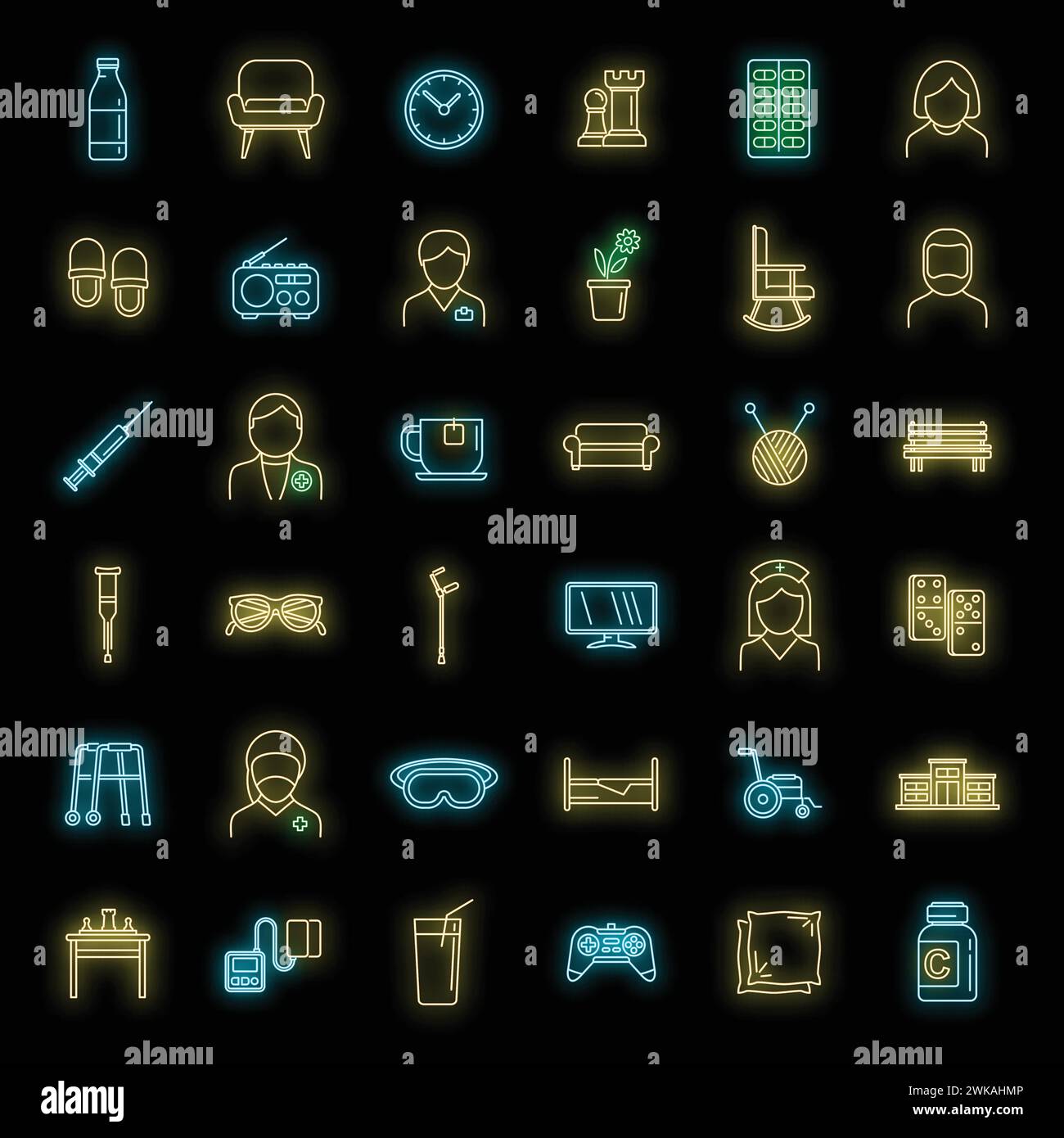 Aged nursing home icons set. Outline set of aged nursing home vector ... Aged nursing home icons set. Outline set of aged nursing home vector ...