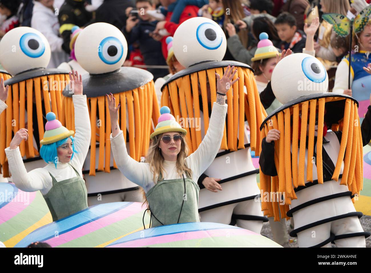 Viareggio, Italy, February 18th 2024 - The parade of allegorical floats ...