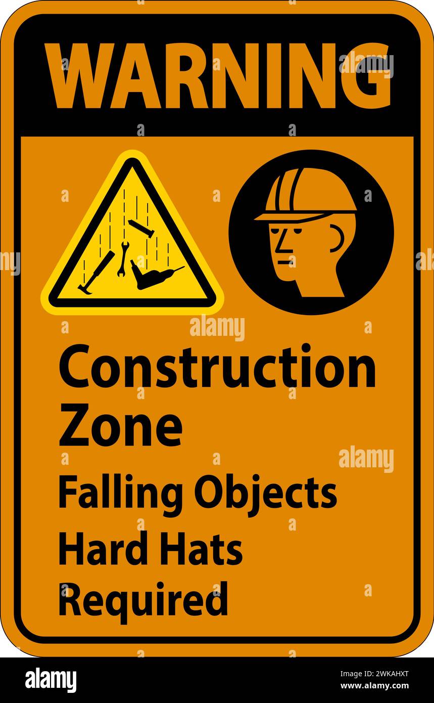 Warning Sign, Construction Zone, Falling Objects Hard Hats Required Stock Vector Image & Art - Alamy