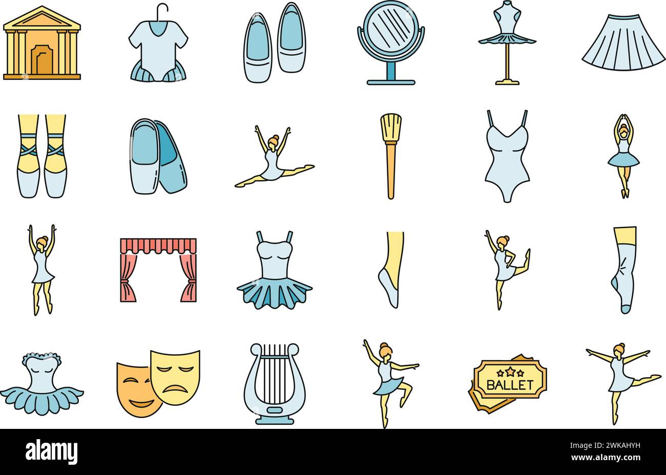 Theater ballet icons set. Outline set of theater ballet vector icons ...