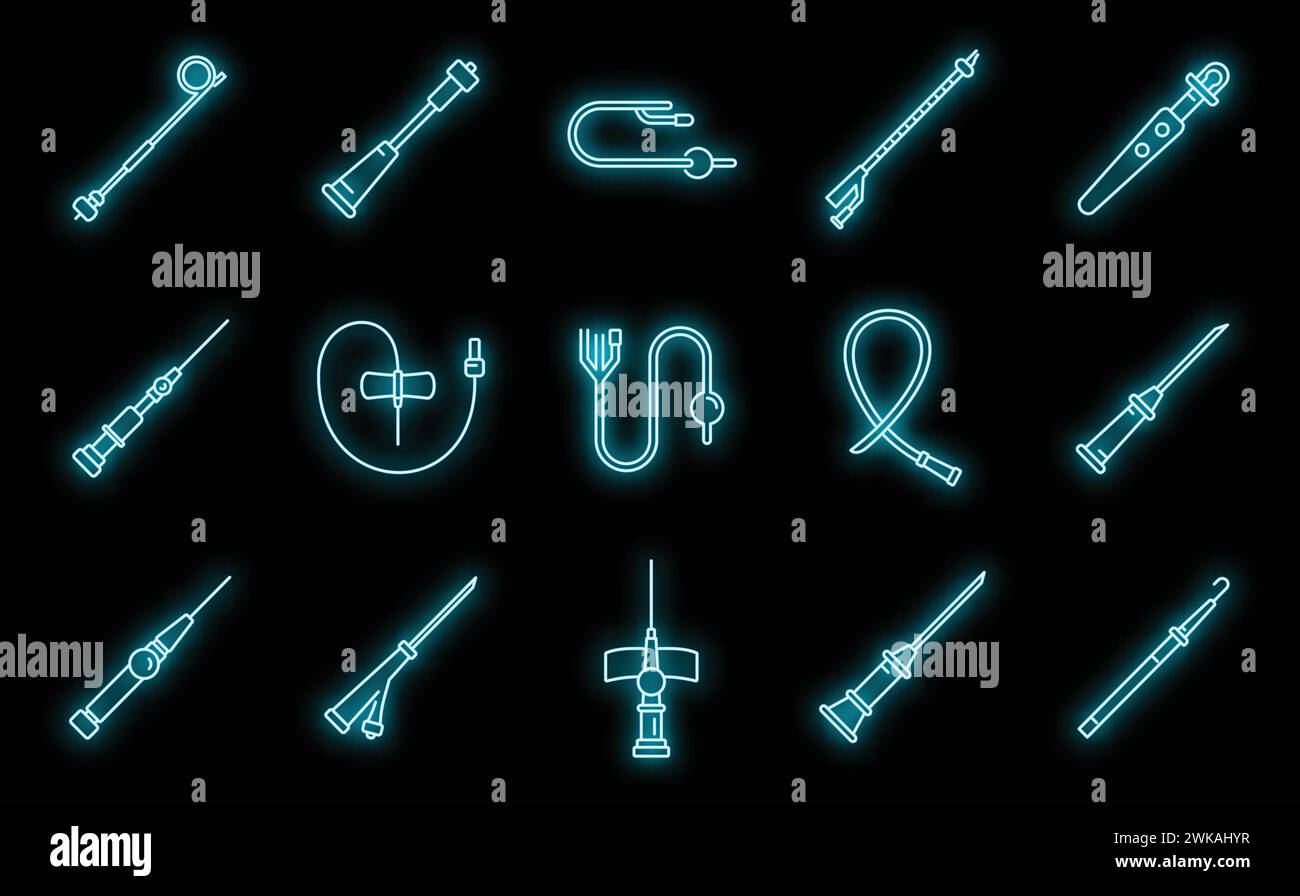Medical catheter icons set. Outline set of medical catheter vector ...