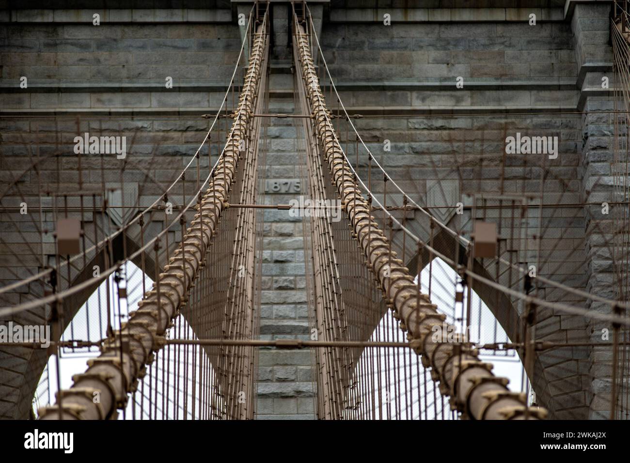 Photo of the central part of the Brooklyn Suspension Bridge linking the ...
