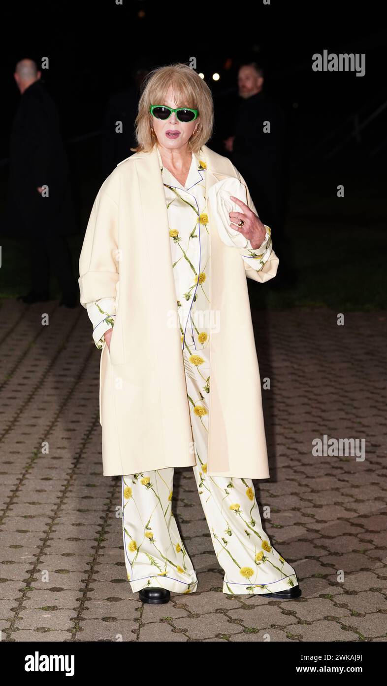Joanna Lumley attends the Burberry show in Victoria Park, east London ...