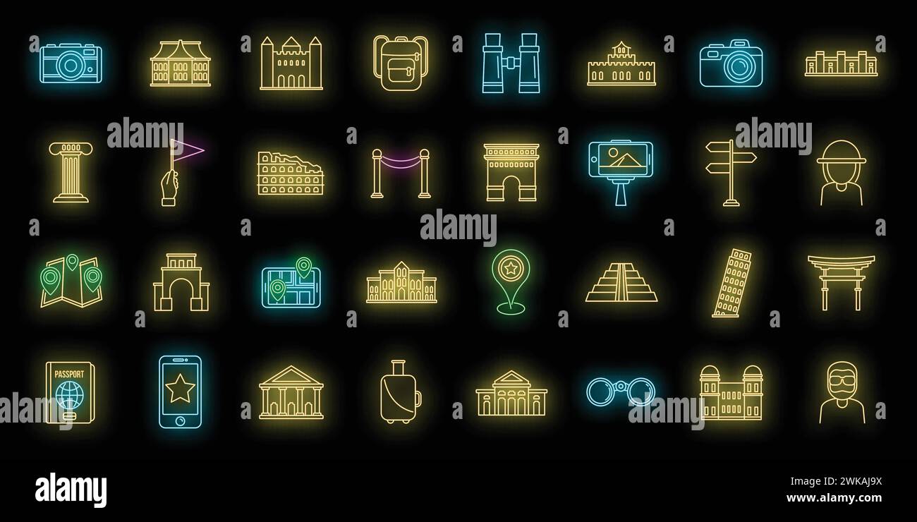 Sightseeing tourist icons set. Outline set of sightseeing tourist ...
