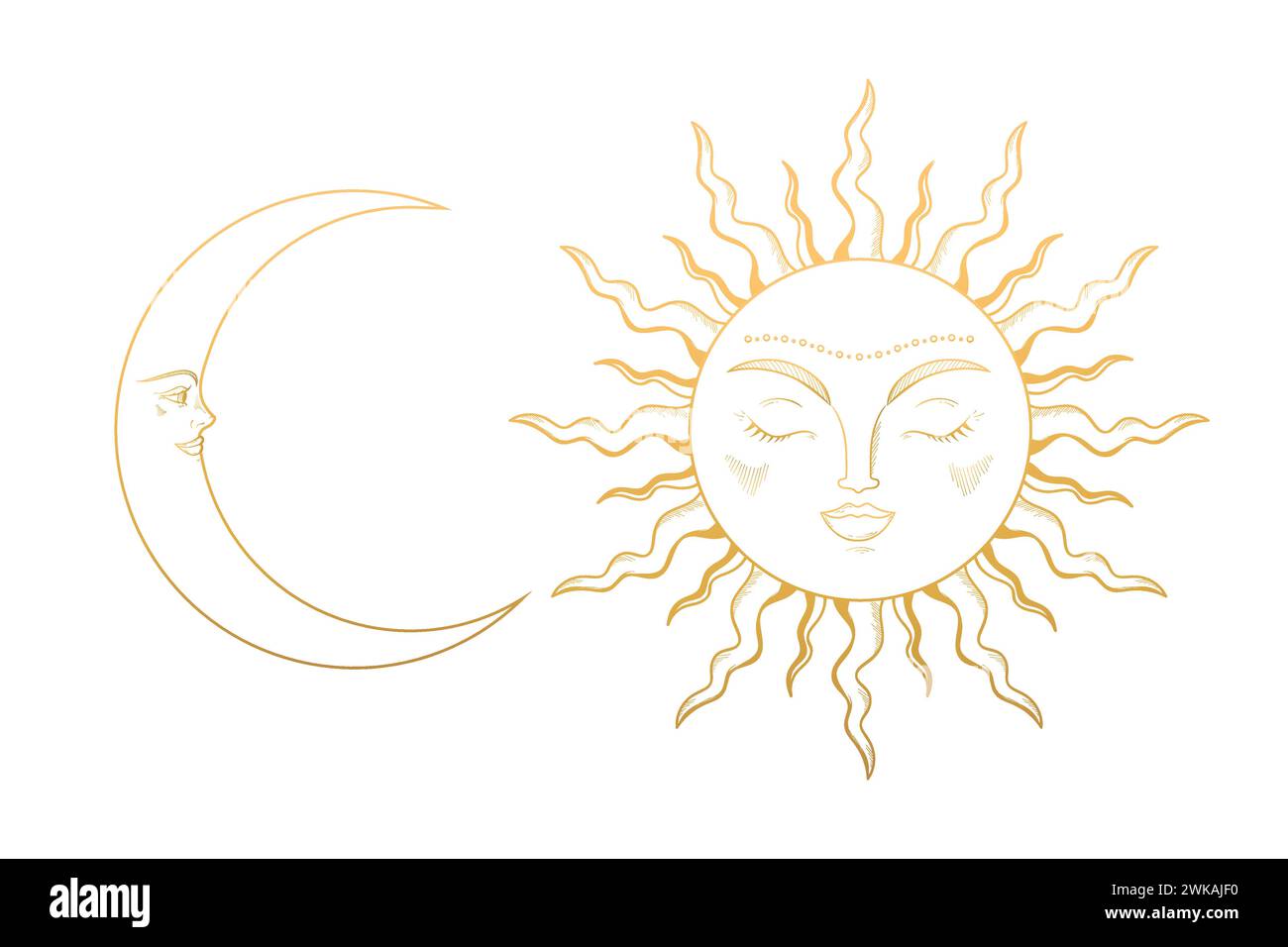 Moon Crescent and Sun. Gold celestial symbols. Vector illustration ...