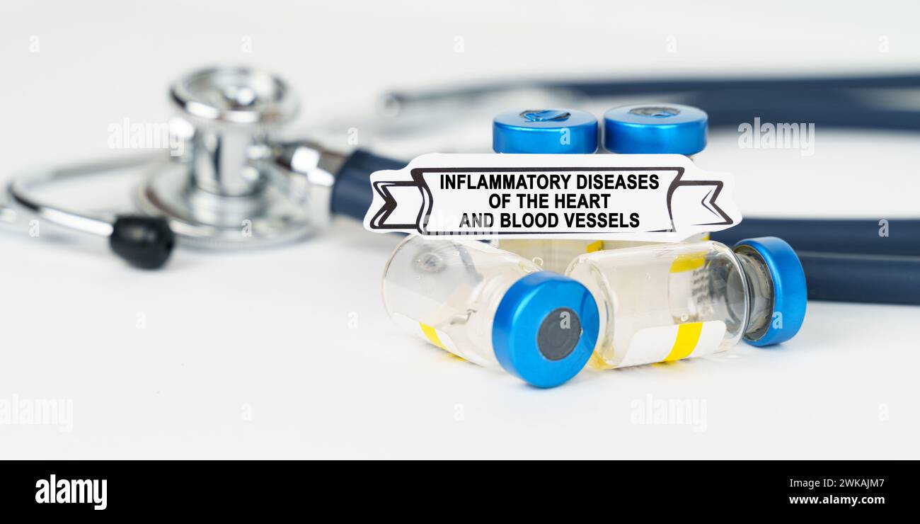 Medical concept. On the table there is a stethoscope, injections and a ...