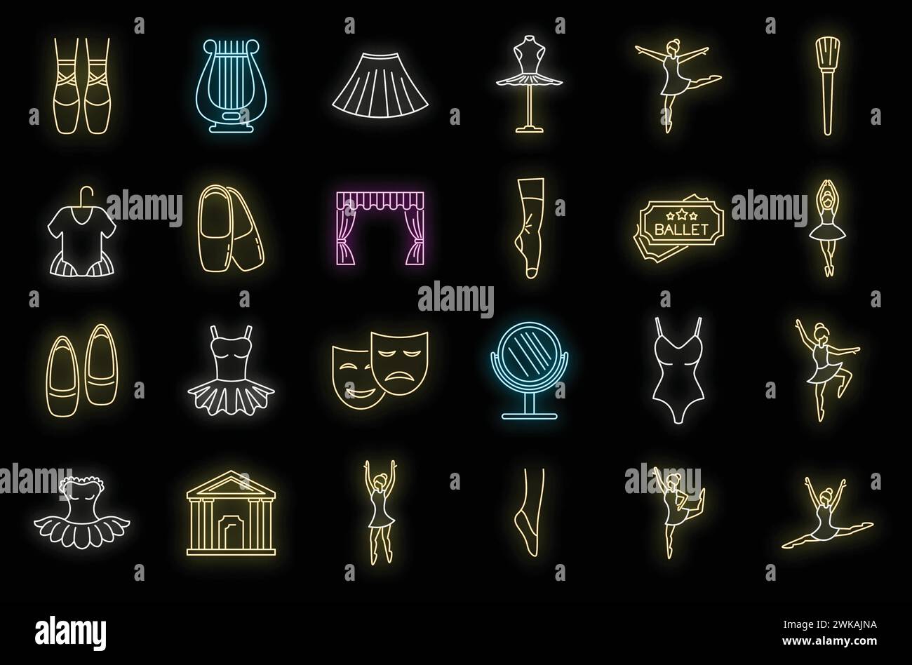 Theater ballet icons set. Outline set of theater ballet vector icons ...