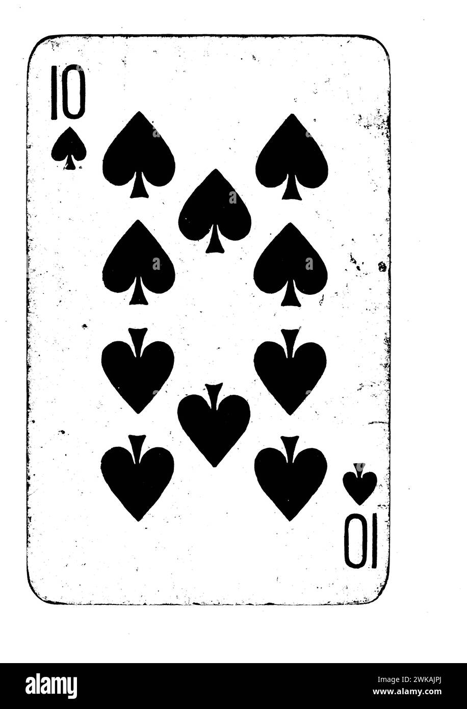 A vintage ten of spades playing card in black and white isolated on a ...