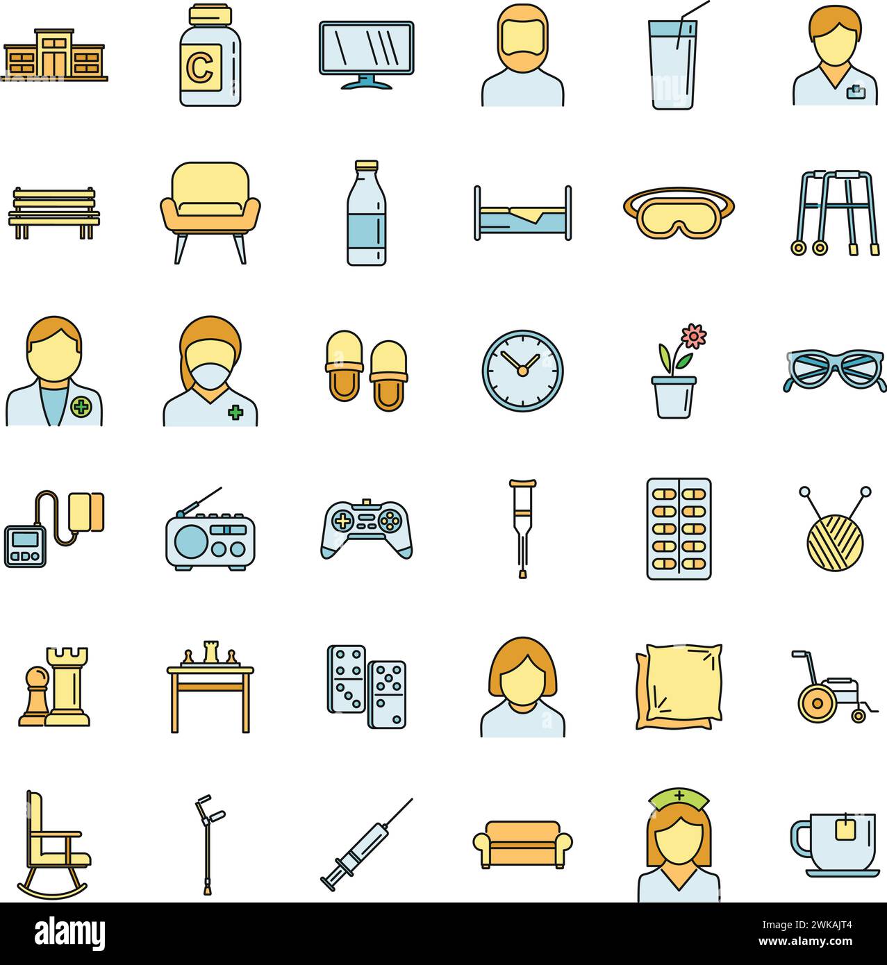 Aged nursing home icons set. Outline set of aged nursing home vector ... Aged nursing home icons set. Outline set of aged nursing home vector ...