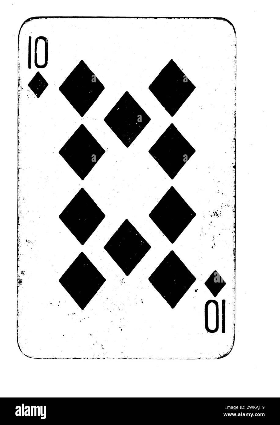 A vintage ten of diamonds playing card in black and white isolated on a ...
