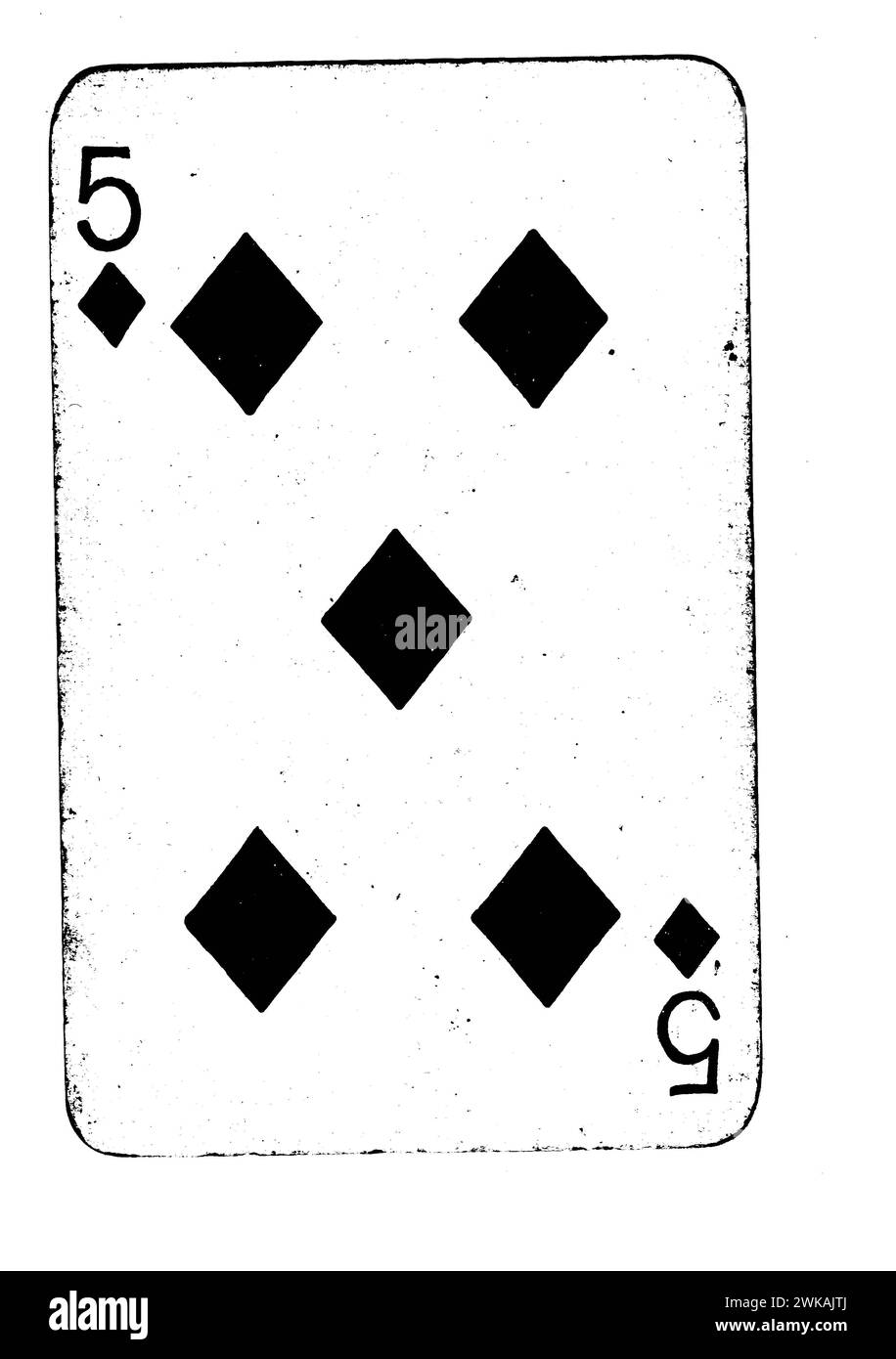 A vintage five of diamonds playing card in black and white isolated on ...
